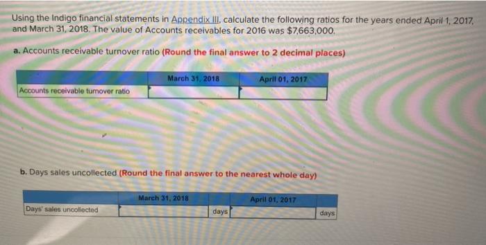 Using the Indigo financial statements in Appendix | Chegg.com
