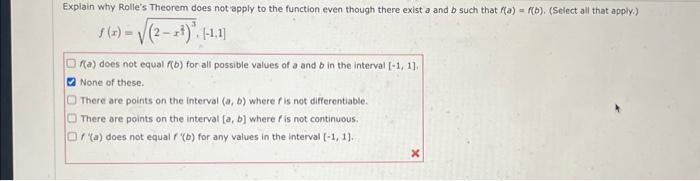 Solved Explain why Rolle's Theorem does not apply to the | Chegg.com