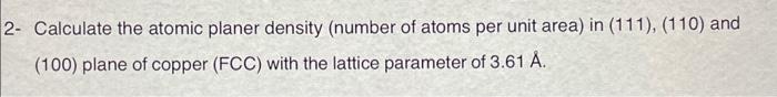 Calculate the atomic planer density (number of atoms | Chegg.com