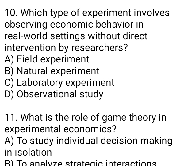Economics: Which type of experiment involves | Chegg.com