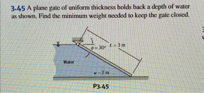 Solved 3.45 A plane gate of uniform thickness holds back a | Chegg.com