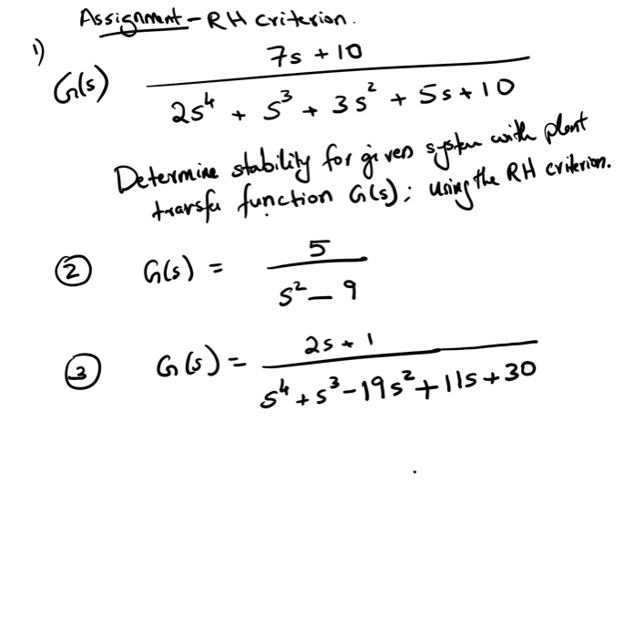 Solved Assignment - RH criterion. 7s + 10 Gls) - 254 + 53 | Chegg.com