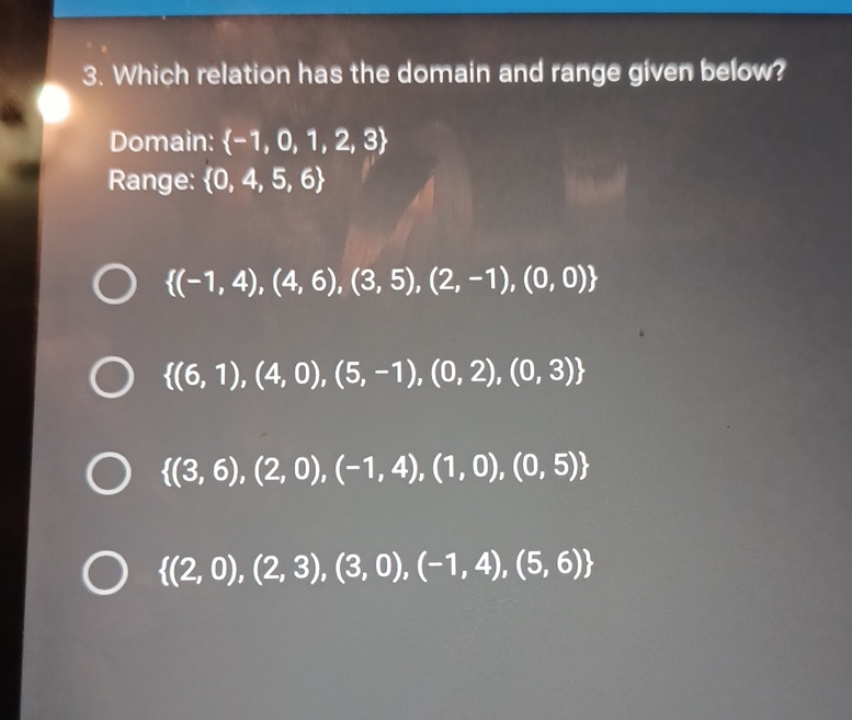 Solved Which relation has the domain and range given | Chegg.com
