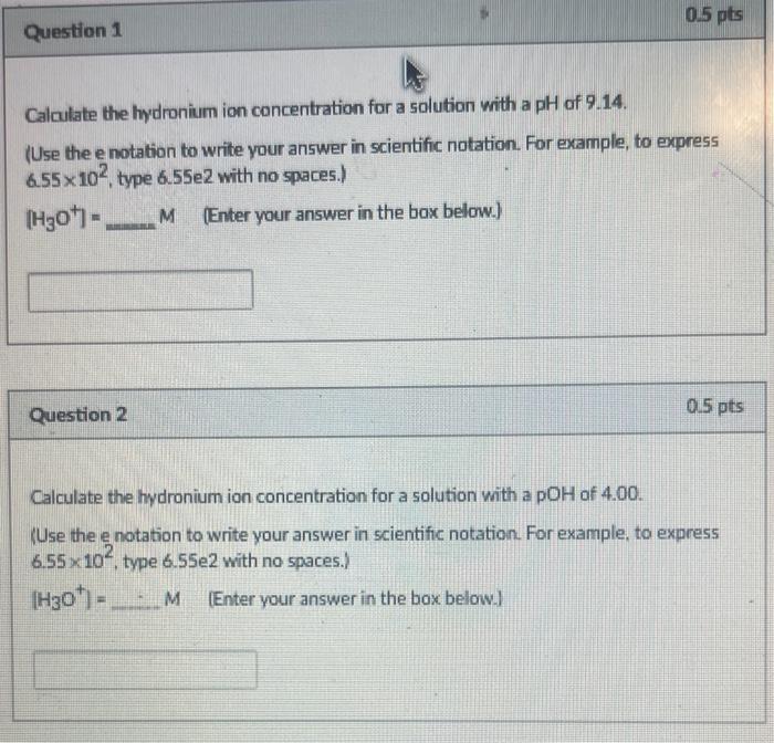 Solved Calculate the hydronium ion concentration for a | Chegg.com