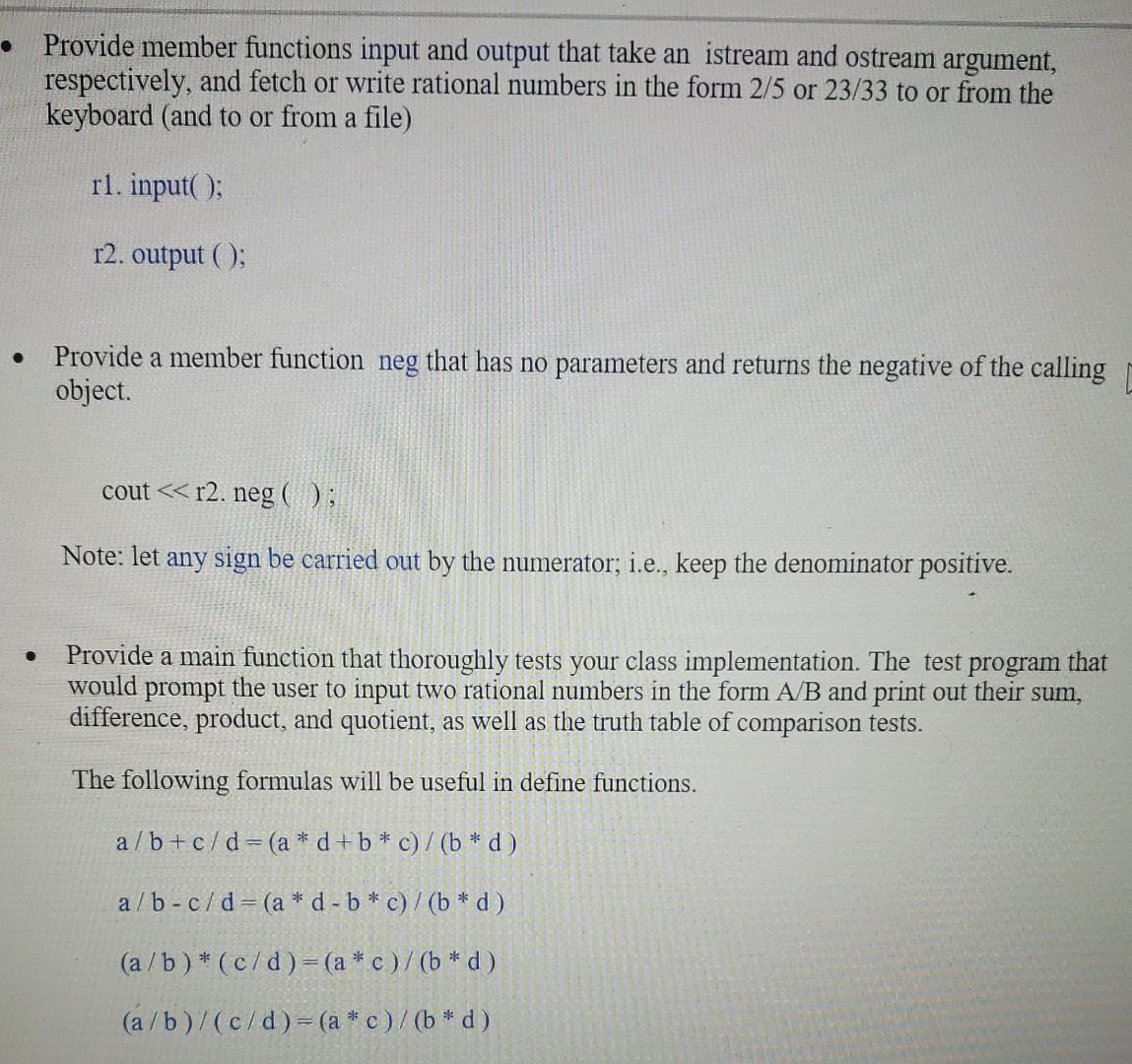 Solved Assignment One, Define a class called Rational that | Chegg.com