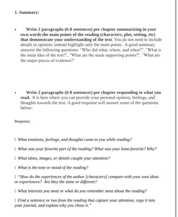 1. Summary: Write 2 paragraphs (6-8 sentences) per | Chegg.com