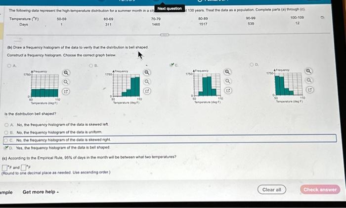 Solved The following data represent the high-temperature | Chegg.com