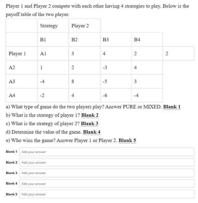 Solved Player 1 and Player 2 compete with each other having | Chegg.com