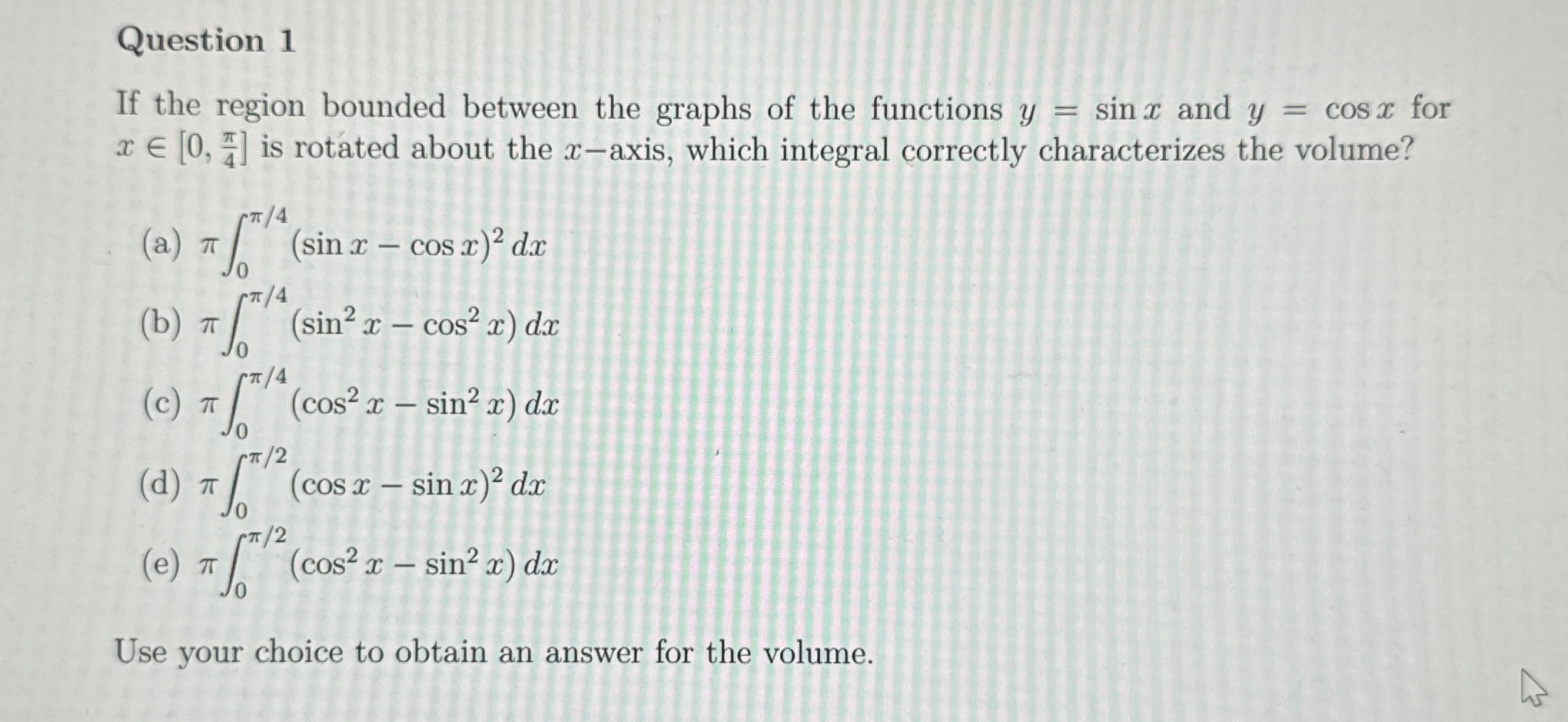 Solved Question 1If the region bounded between the graphs of | Chegg.com