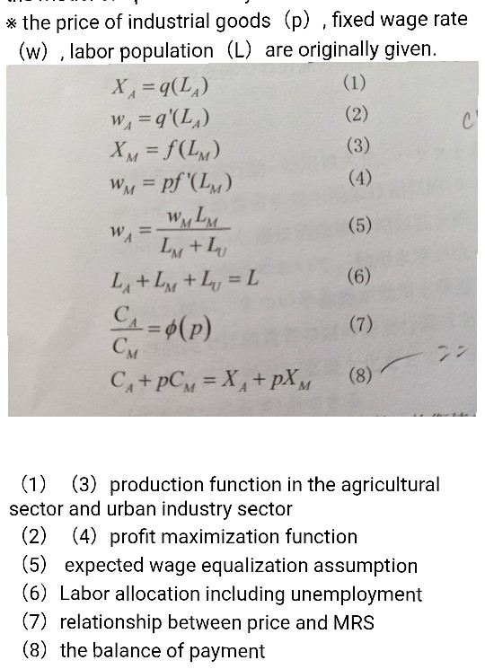 Please rewrite the equations of harris todaro model | Chegg.com