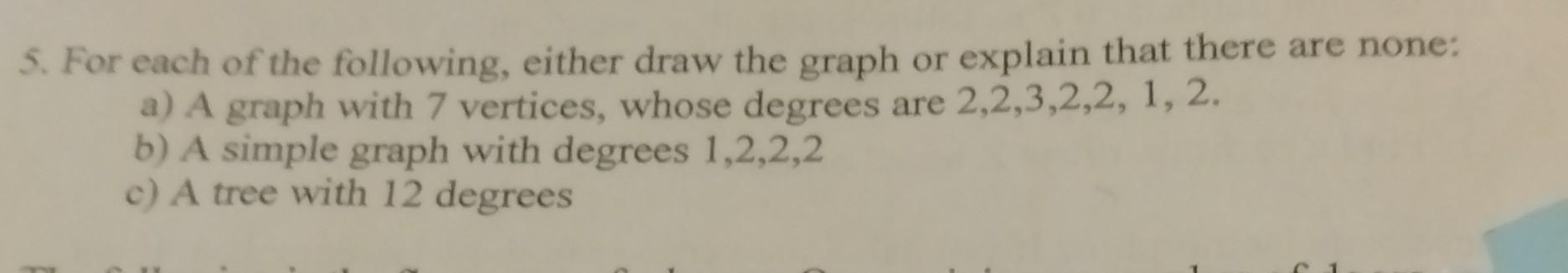 Solved 5. For each of the following, either draw the graph | Chegg.com