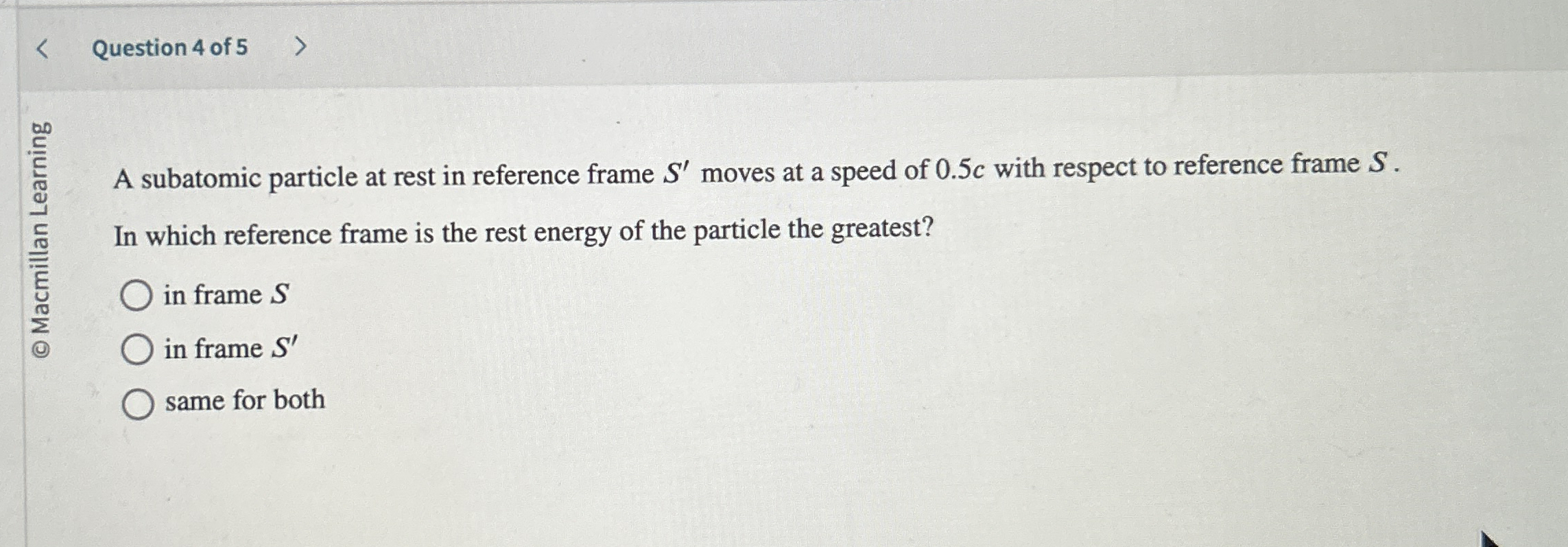 Solved Question 4 ﻿of 5A subatomic particle at rest in | Chegg.com
