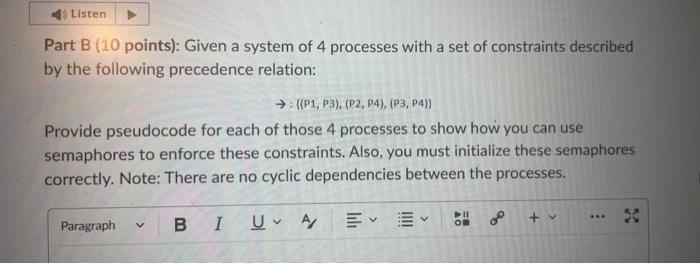 Solved Part B (10 points): Given a system of 4 processes | Chegg.com
