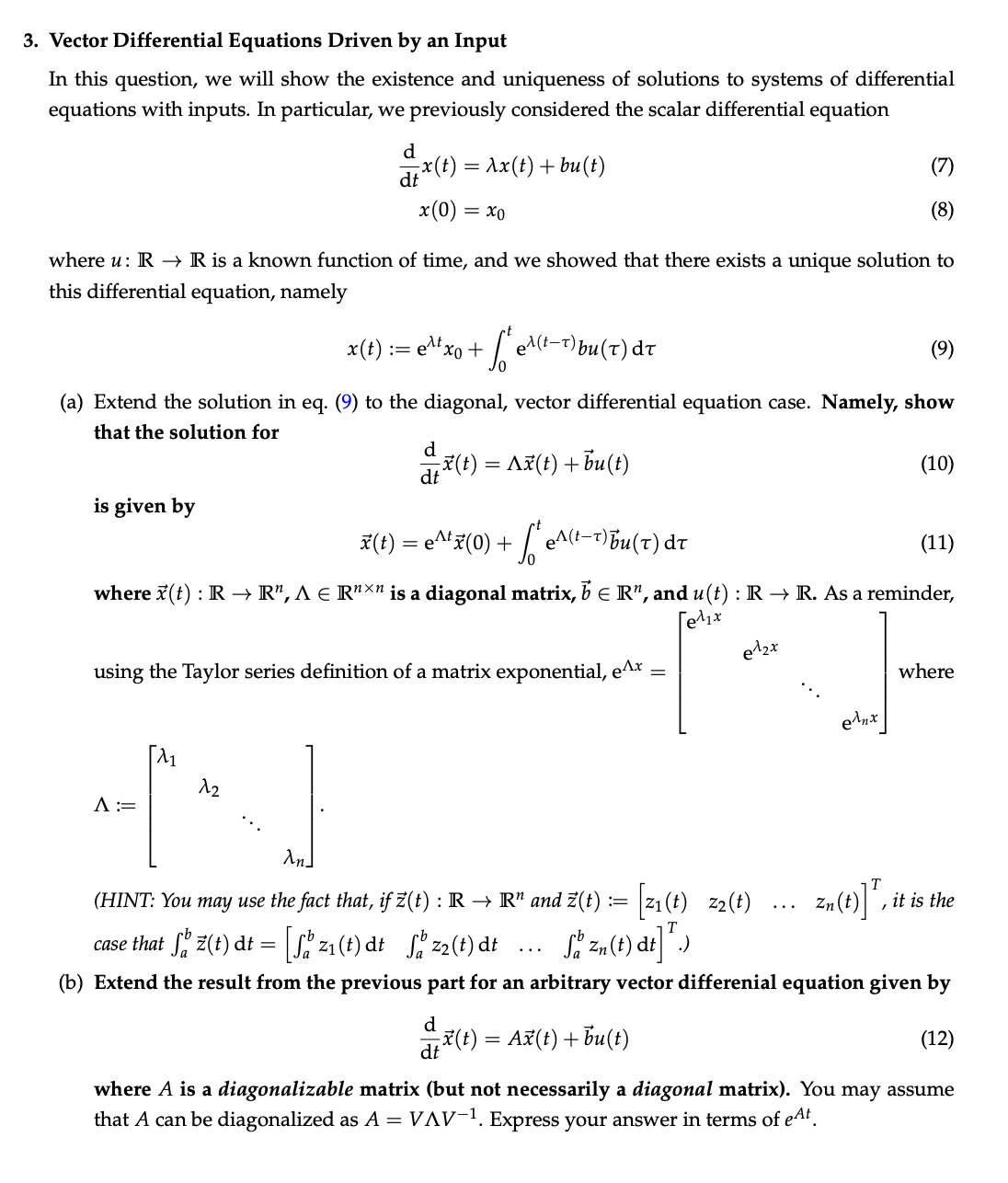 Solved Vector Differential Equations Driven by an InputIn | Chegg.com