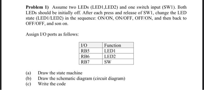 Solved Problem 1) Assume two LEDs (LED1,LED2) and one switch | Chegg.com