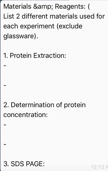 Solved Materials & Reagents: ( List 2 different materials | Chegg.com