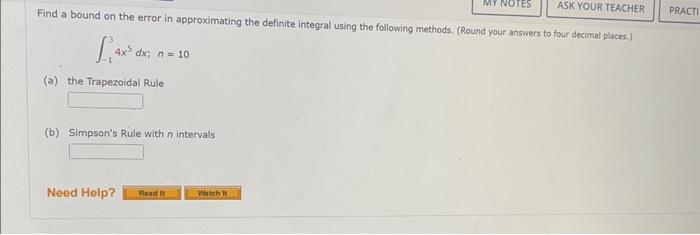 Solved Find a bound on the error in approximating the | Chegg.com