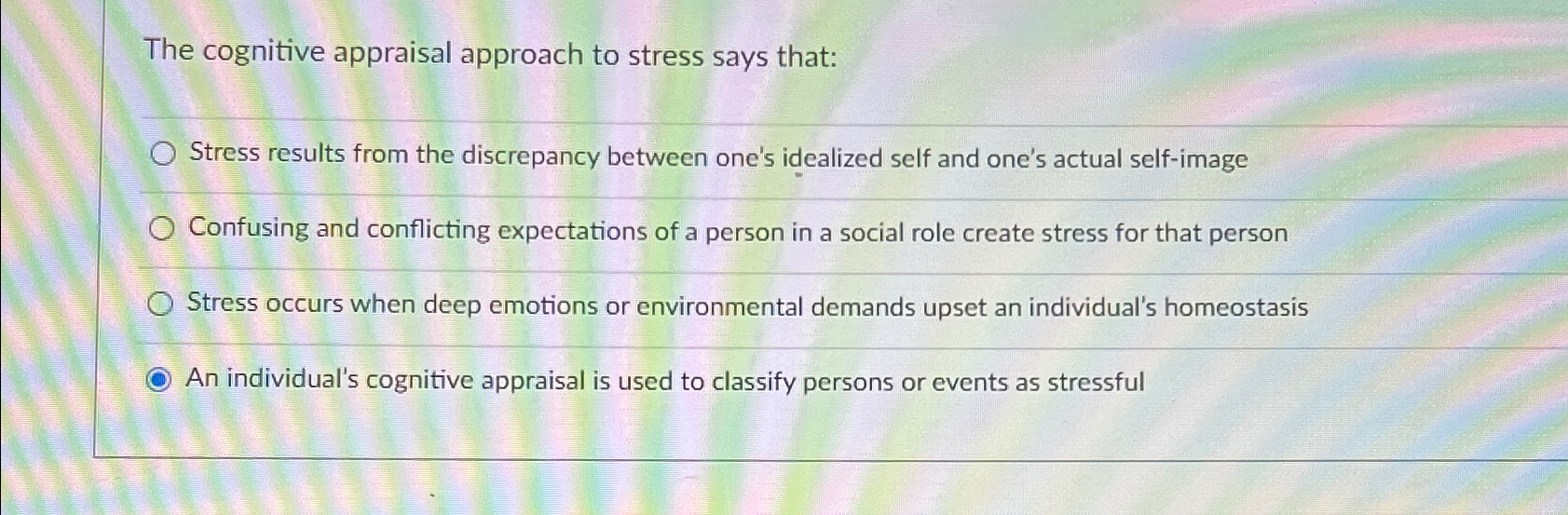 Solved The cognitive appraisal approach to stress says | Chegg.com