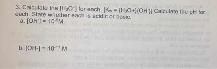 Solved DET 3. Calculate the [H3O+] for each. [Kw = | Chegg.com