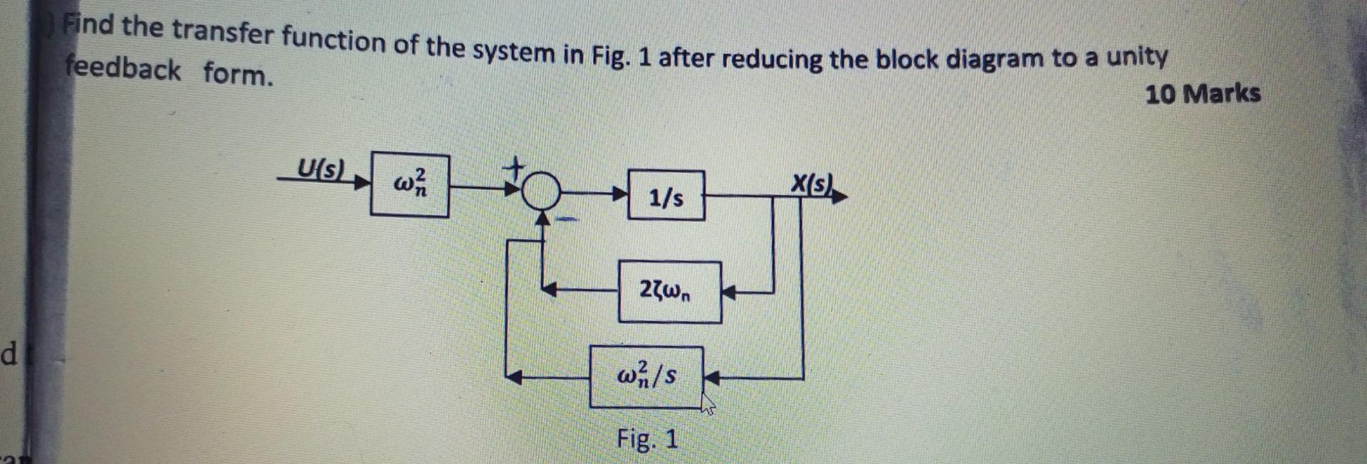 Solved d Find the transfer function of the system in Fig. 1 | Chegg.com