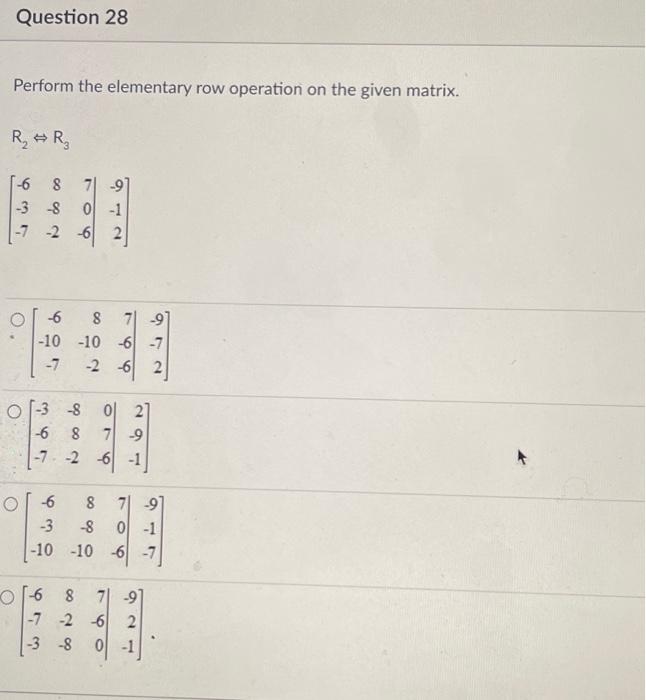 Solved Evaluate the determinant of the given matrix. | Chegg.com