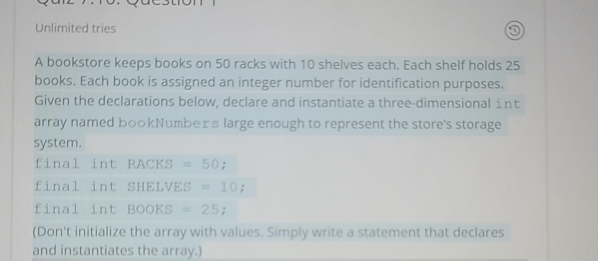 Solved Unlimited tries A bookstore keeps books on 50 racks | Chegg.com