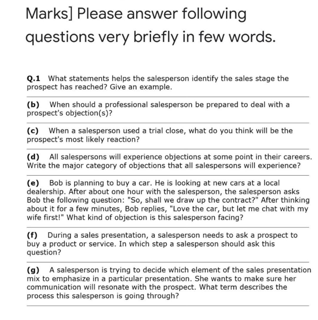 Solved Marks] Please answer following questions very briefly | Chegg.com