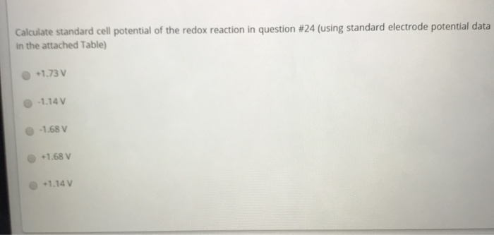 Solved Calculate standard cell potential of the redox | Chegg.com