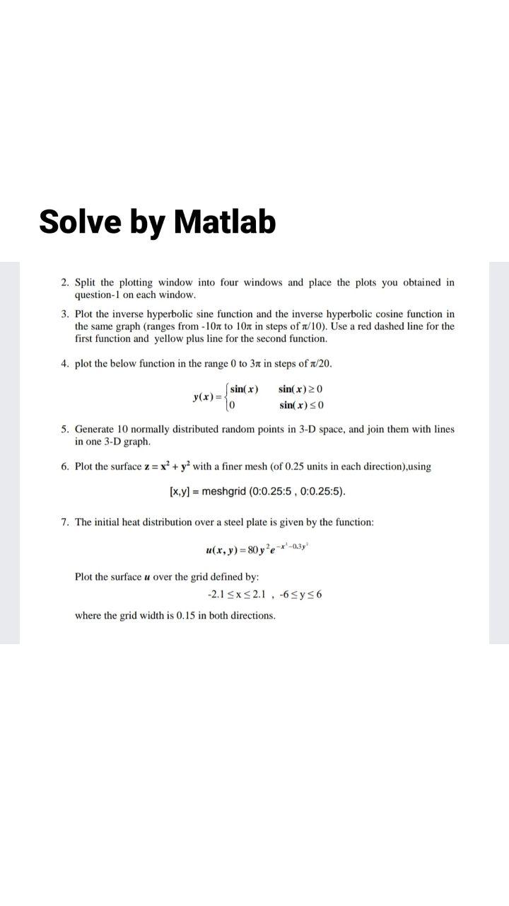 Solved Solve by Matlab 2. Split the plotting window into | Chegg.com