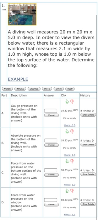 Solved A diving well measures 20 m x 20 mx 5.0 m deep. In | Chegg.com