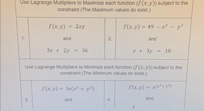 Solved Use Lagrange Multipliers to Maximize each function | Chegg.com