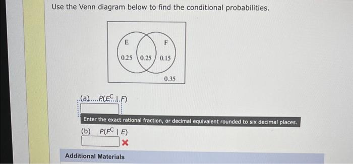 Solved Use the Venn diagram below to find the conditional | Chegg.com