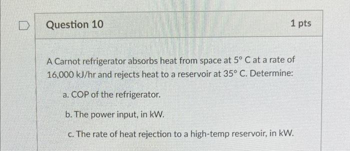 Solved A Carnot refrigerator absorbs heat from space at 5∘C | Chegg.com