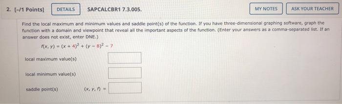 Solved 1. (-/1 Points) DETAILS SAPCALCBR1 7.3.013. MY NOTES | Chegg.com Solved 1. (-/1 Points) DETAILS SAPCALCBR1 7.3.013. MY NOTES | Chegg.com