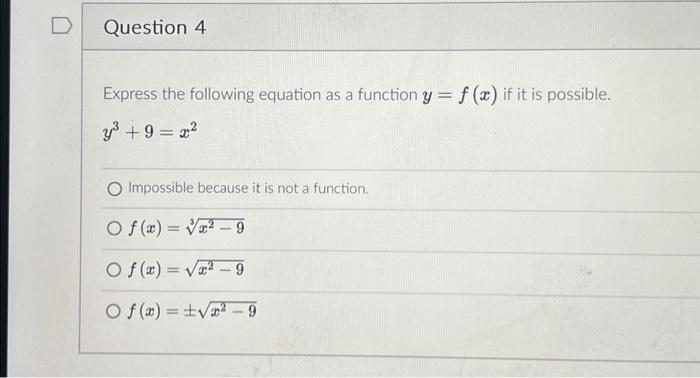 Solved Express the following equation as a function y=f(x) | Chegg.com