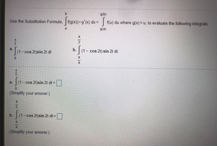 Solved b gib) Use the Substitution Formula, (tg(x))• g'(x) | Chegg.com