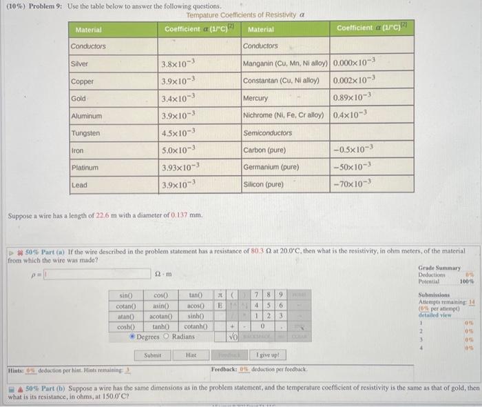 Solved (10\%) Problem 9: Use the table below to answer the | Chegg.com