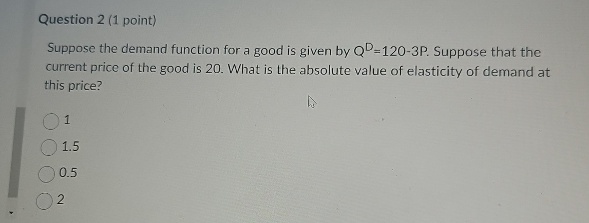 Solved Question 2 (1 ﻿point)Suppose the demand function for | Chegg.com