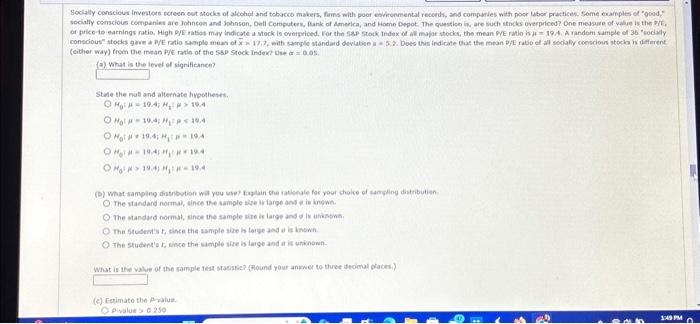Solved (eibher way) frem the mean pyt ratio of the ssp stock | Chegg.com