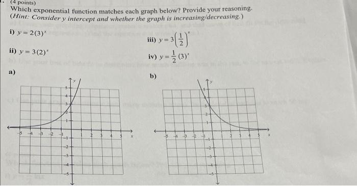 Solved Which exponential function matches each graph below? | Chegg.com