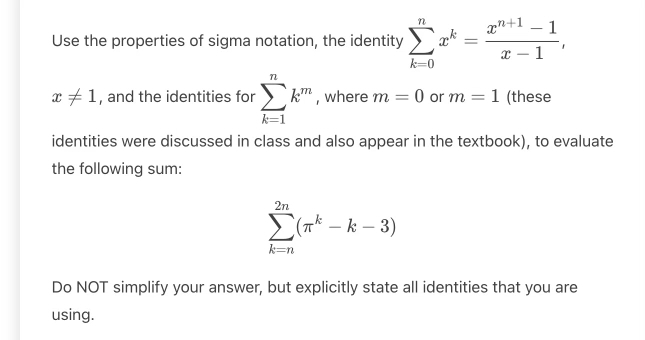Solved Use the properties of sigma notation, the identity | Chegg.com