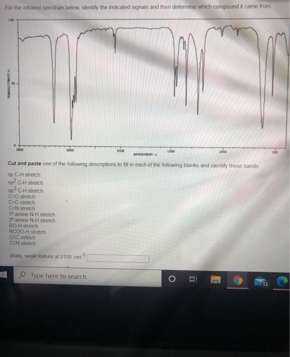 Solved For the intrared spectrum below, identify the | Chegg.com