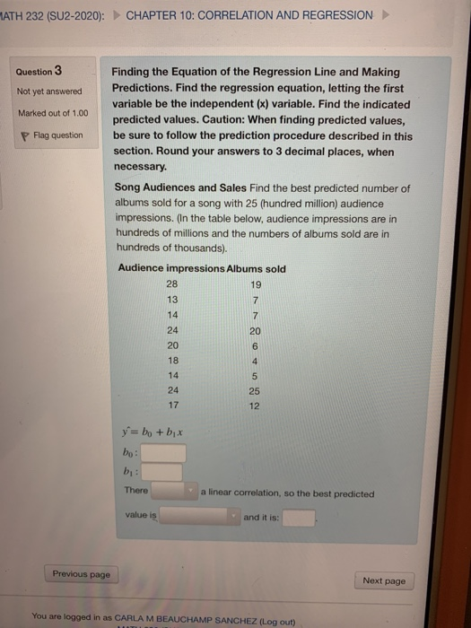 Solved ATH 232 (SU2-2020): CHAPTER 10: CORRELATION AND | Chegg.com