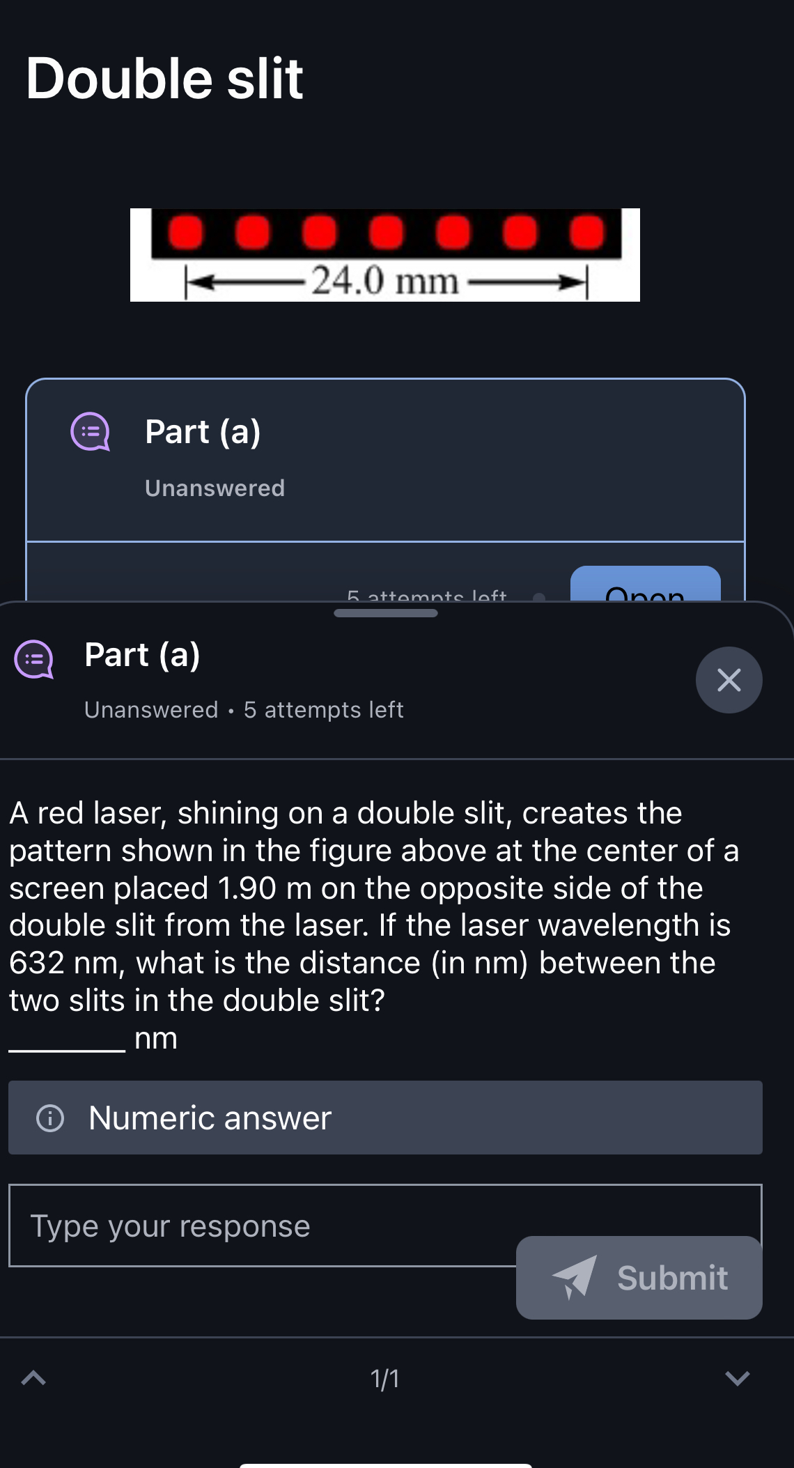 Solved Double slitA red laser, shining on a double slit, | Chegg.com