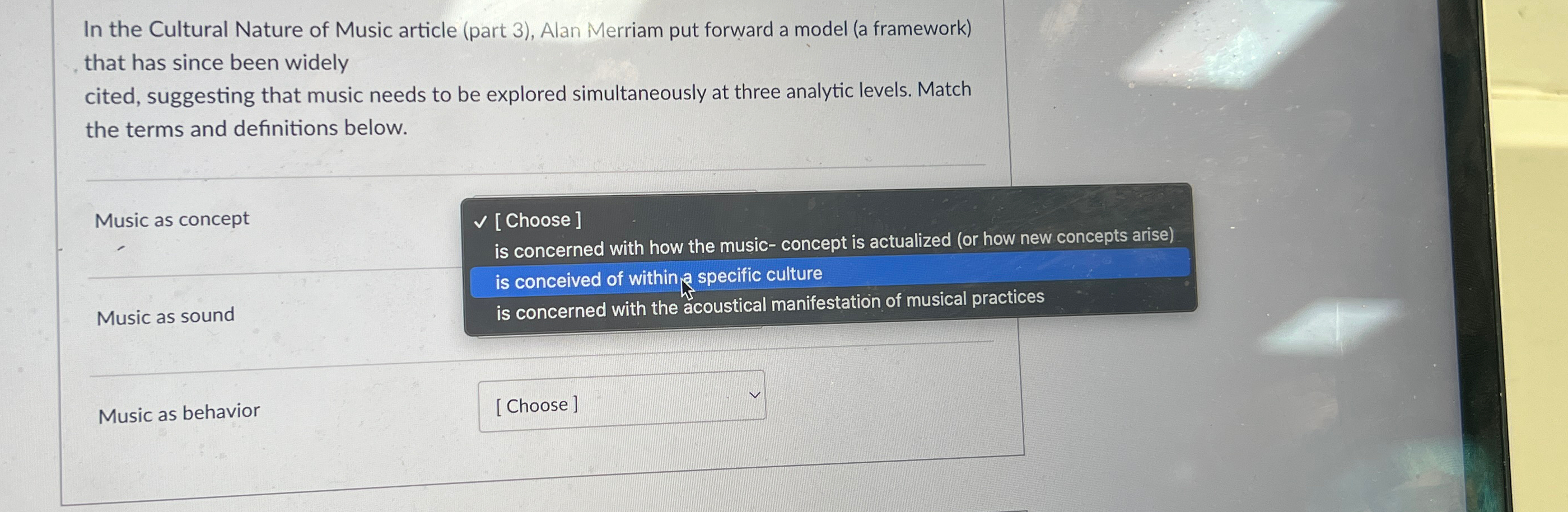 Solved In the Cultural Nature of Music article (part 3), | Chegg.com