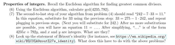 Solved Properties of integers. Recall the Euclidean | Chegg.com
