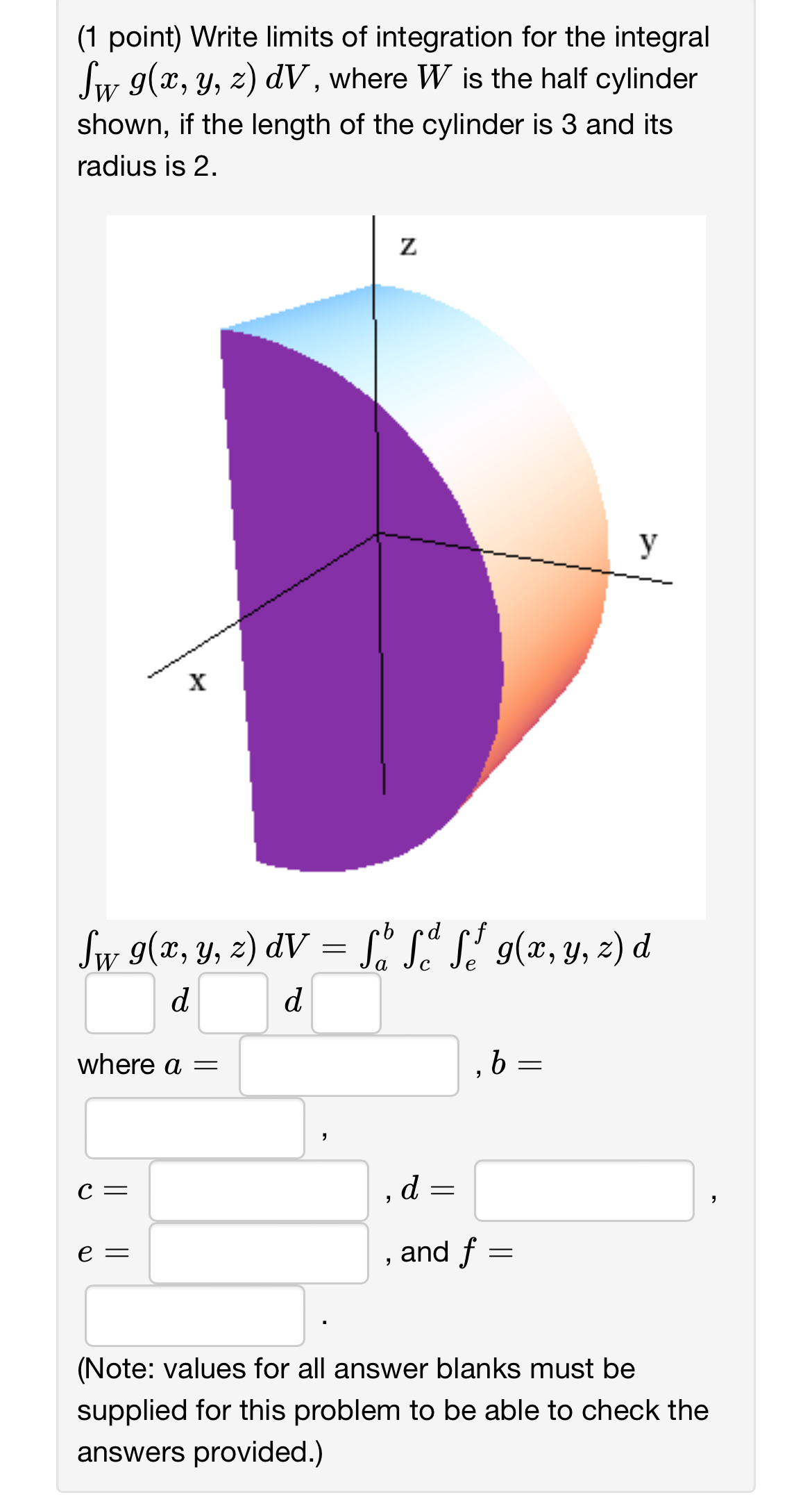 Solved (1 ﻿point) ﻿Write limits of integration for the | Chegg.com