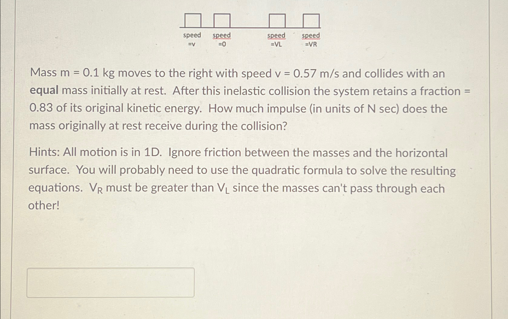 Solved Mass m=0.1kg ﻿moves to the right with speed v=0.57ms | Chegg.com