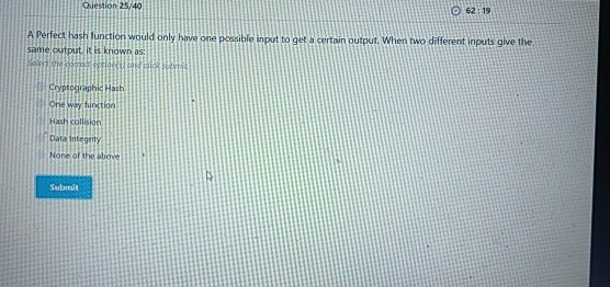 Solved Question 254062:19A Perfect hash function would only | Chegg.com