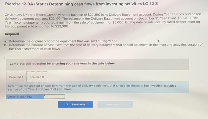 Solved Exercise 12-9A (Static) Determining cash flows from | Chegg.com